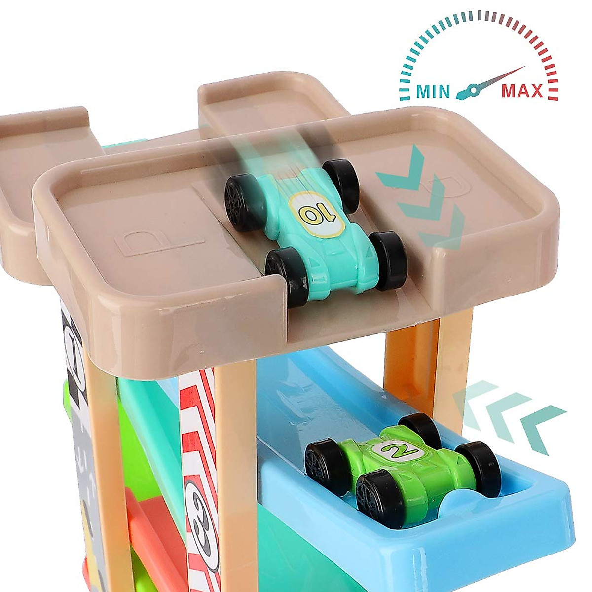 Aomola Montessori Toys for 3 4 5 Year Old Boys Toddlers, Car Ramp Toys with 8 Mini Cars, Parking Lot & Gas Station, Ramp Racer Toy Gift for Boys Girls Age 3-5