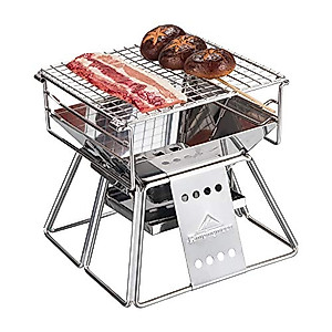 Campingmoon Foldable BBQ Grill, Portable Charcoal Grill, Stainless Steel Wood Burning Stove, Barbecue Cooking Stove for Outdoor/Garden/Camping/Picnic/Party (X-MINI)