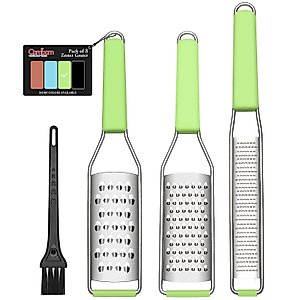 Cambom Lemon Zester Grater Three-piece Suit - Heavy Duty Kitchen Tool for Parmesan Cheese, Ginger, Garlic, Nutmeg, Chocolate, Vegetables，Fruits，Stainless Steel Grater Dishwasher Safe Green