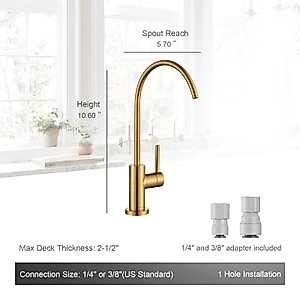 AguaStella AS60BG Brushed Gold Pull Down Kitchen Faucet and AS09BG Brushed Gold Stainless Steel Water Filter Faucet for Most Reverse Osmosis Units or Water Filtration System in Non-Air Gap Combination