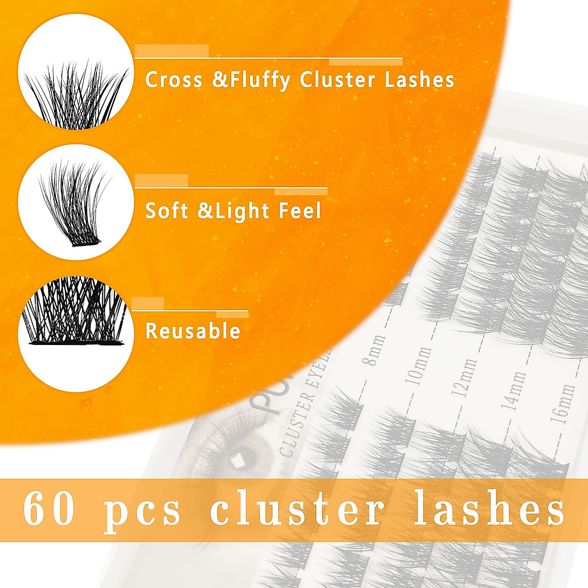 PURELEOR Cluster Lashes 60Pcs Individual Eyelash Extensions C Curl DIY Manga Lash Mixed 8-16mm