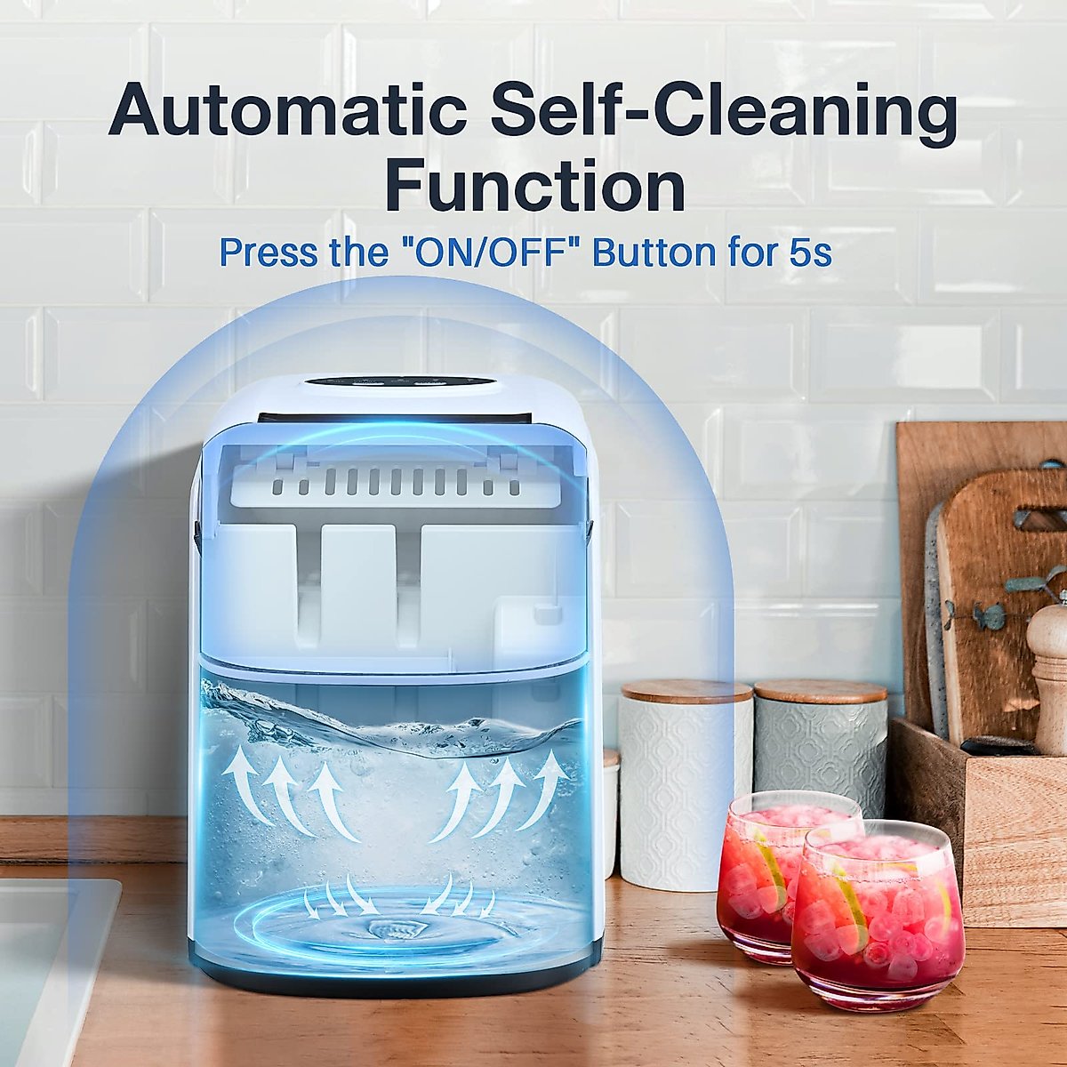 Ice Maker Countertop Machine with Self-Cleaning Function，26LBS in 24 Hours, 9 Ice Cubes Ready in 6 Mins, Compact Ice Cube Maker with Ice Scoop & Basket for Home Kitchen Office Bar (White)