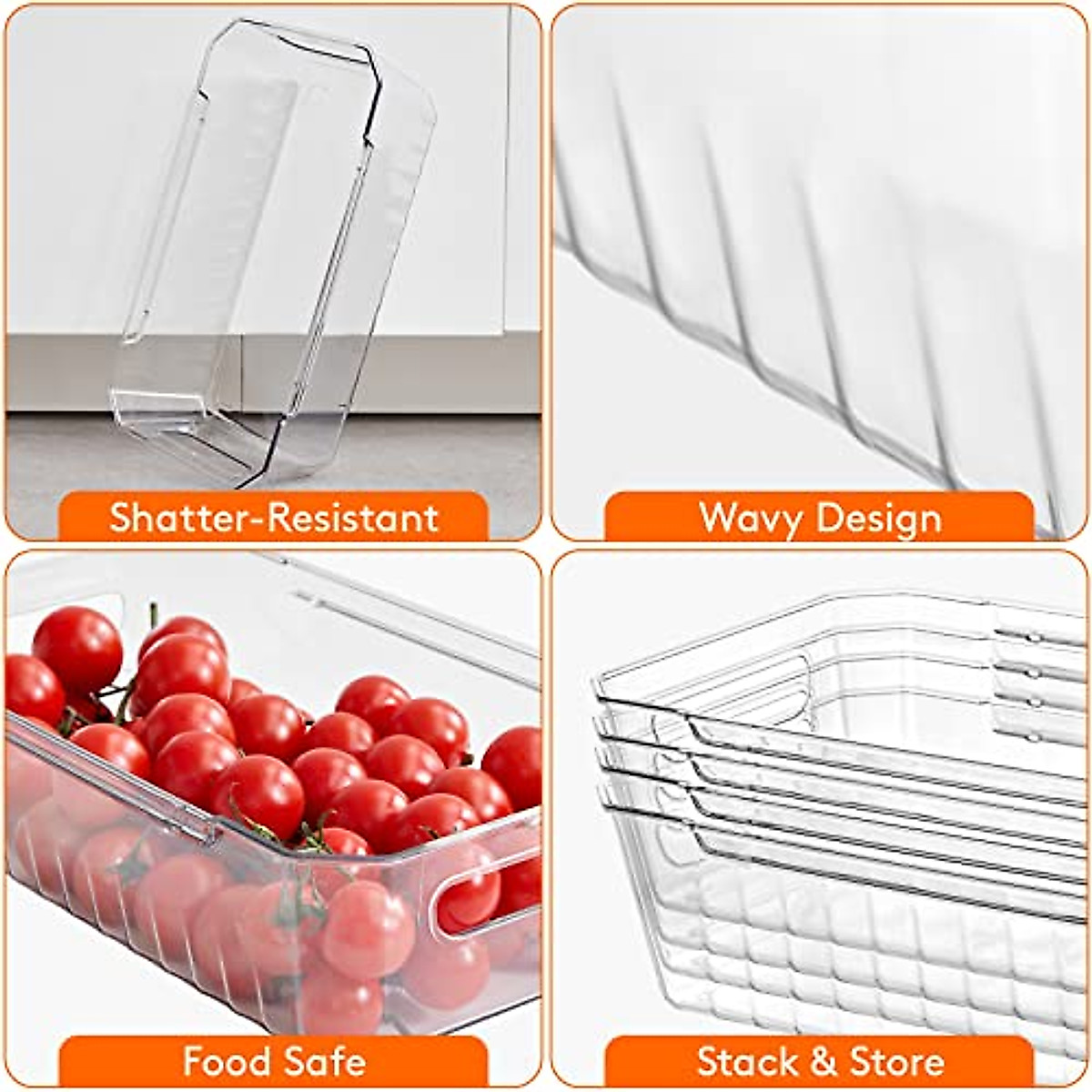 Lifewit 8pcs Refrigerator Organizer Bins Large Food Storage Containers 5.2L/175oz 4PCS