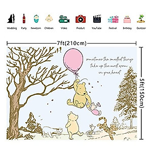 DMJ Classic Cartoon Bear Backdrop for Girls Birthday Party Pink Balloon Pooh Photograph Background Baby Shower Cake Table Decoration Background 7x5ft