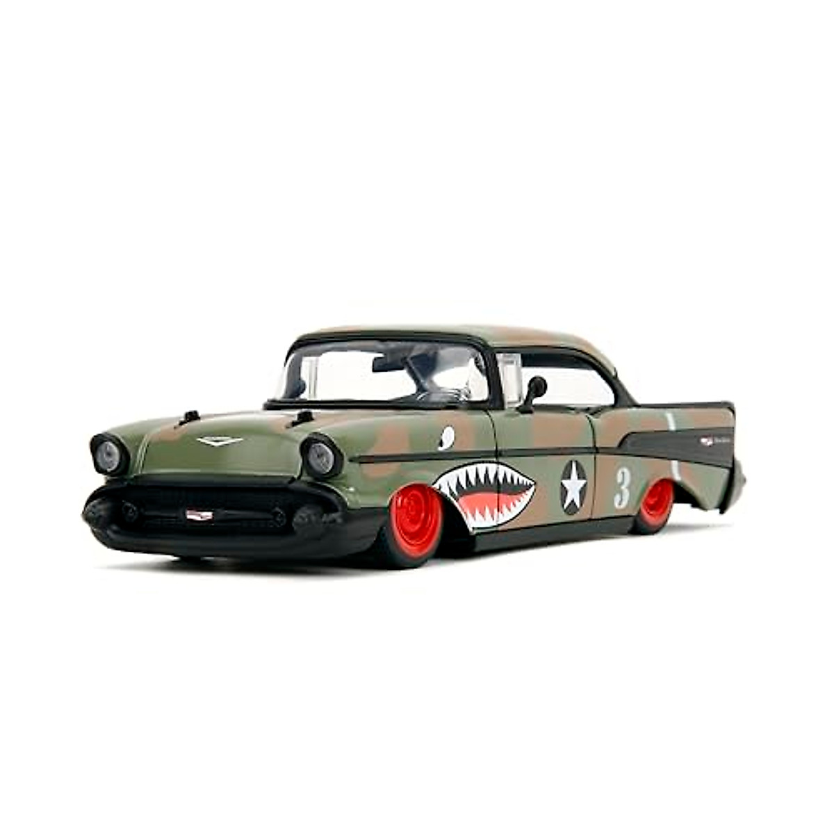 Big Time Muscle 1:24 1957 Chevrolet Bel Air Die-Cast Car, Toys for Kids and Adults(Army Green)