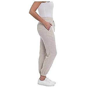 Brigg Women's Linen Blend Relaxed Fit Jogger Sweatpants Yoga Trouser Pants (X-Large, Tan)