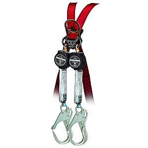 FallTech 72706TB5 MINI DuraTech 6' Compact Web SRL - 6' Mini SRD Twin-Leg Carabiner with Alignment Clip and Aluminum Rebar Hooks, 6', Black