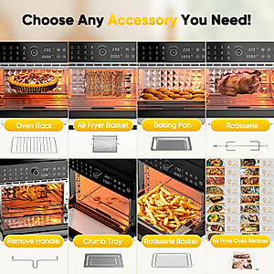 32QT Extra Large Air Fryer, Toaster Oven Air Fryer Combo, 360°Hot Air Circulation for Healthier Food, 1800W Preset Dual Cook, 13"Pizza Cooking, 20-in-1 Double-Rack Oven, 7-Accessory, Transparent Door