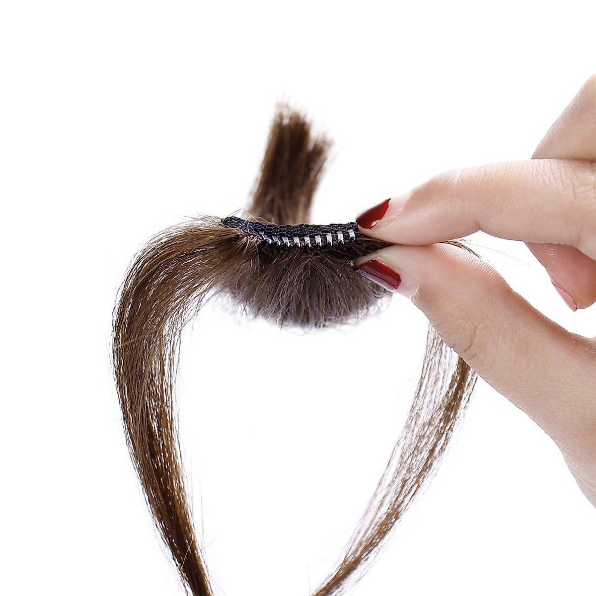 AISI QUEENS Clip in Bangs Real Human Hair Bangs Hair Clip on Bangs for Women Fake Bangs Fringe with Temples Bangs Clip Hair Extensions for Daily Wear (Wispy Bangs, Medium Brown)