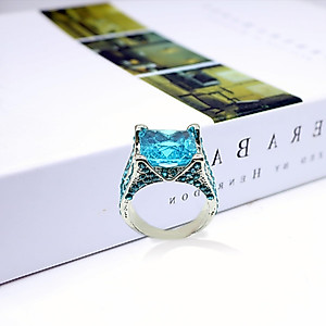 HSQYJ Luxury Big Square Blue Crystal Wedding Ring Zirconia Rhodium Plated Cocktail Ring Exaggeration Engagement Charm Statement Jewelry Finger Rings for Women Gift