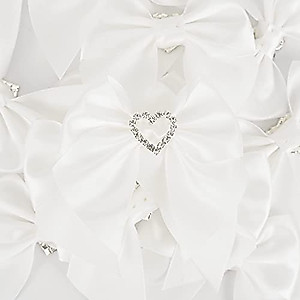 AIMUDI White Bows Satin Ribbon Rhinestone Bows 3" Premade Sparkle Bows with Gems Pre-Tied Craft Bows with Rhinestone Gift Bows for Wedding Sewing Crafts Gift Wrapping Baby Shower - 12 Counts