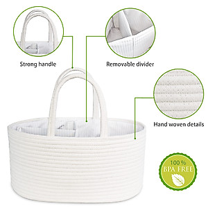 ABenkle Baby Diaper Caddy, Nursery Storage Bin and Car Organizer for Diapers and Baby Wipes, Cotton Rope Diaper Basket Caddy, Changing Table Diaper Storage Caddy Baby Gift Baskets, White
