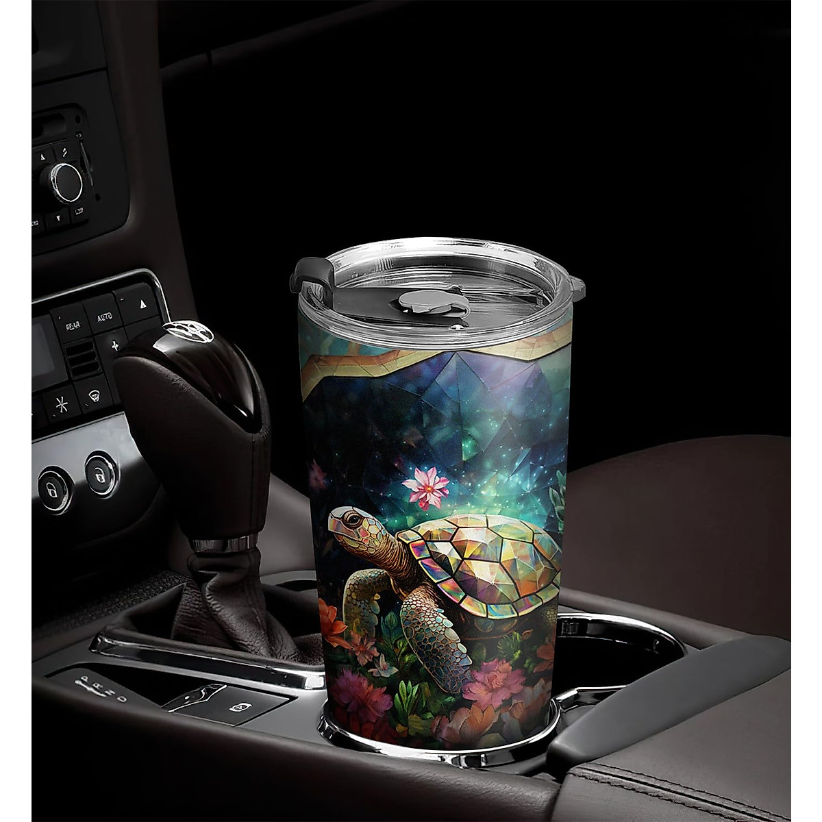 20oz Stained Glass Flower Sea Turtle Tumbler, Gifts for Turtle Lovers, Ocean, Beach Gifts, Coffee Thermos for Women, Stainless Steel Double Wall Vacuum Insulated Coffee Mug, Travel Cup with Lid
