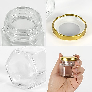 Keketin 1.5oz Honey Jars,30 Pack Hexagonal Glass Jars with Gold Lids,45ml Small Canning Jar Mini Storage Glass Jars for Jams,Fruits,Spices,Nuts,Jellies,Baby Foods