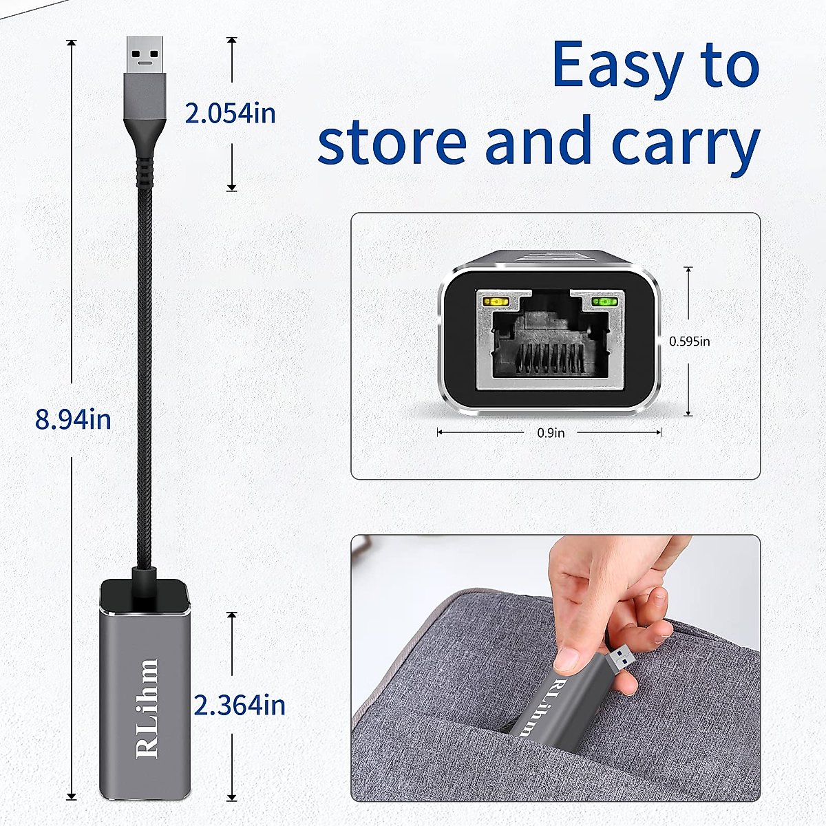 USB to Ethernet Adapter,USB 3.0 to 10/100/1000 Mbps Gigabit Ethernet LAN Network Adapter,RLihm Gigabit RJ45 Internet Adapter,Plug & Play USB Ethernet Adapter,Compatible for Mac OS,Windows7/8/10/11,XP