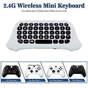 Mcbazel Mini Game Keyboard 2.4G Receiver Wireless Chatpad Message with 3.5MM Audio Jack for Xbox One/ Xbox One X/ Xbox One S/ Xbox Series X/ Xbox Series S - White