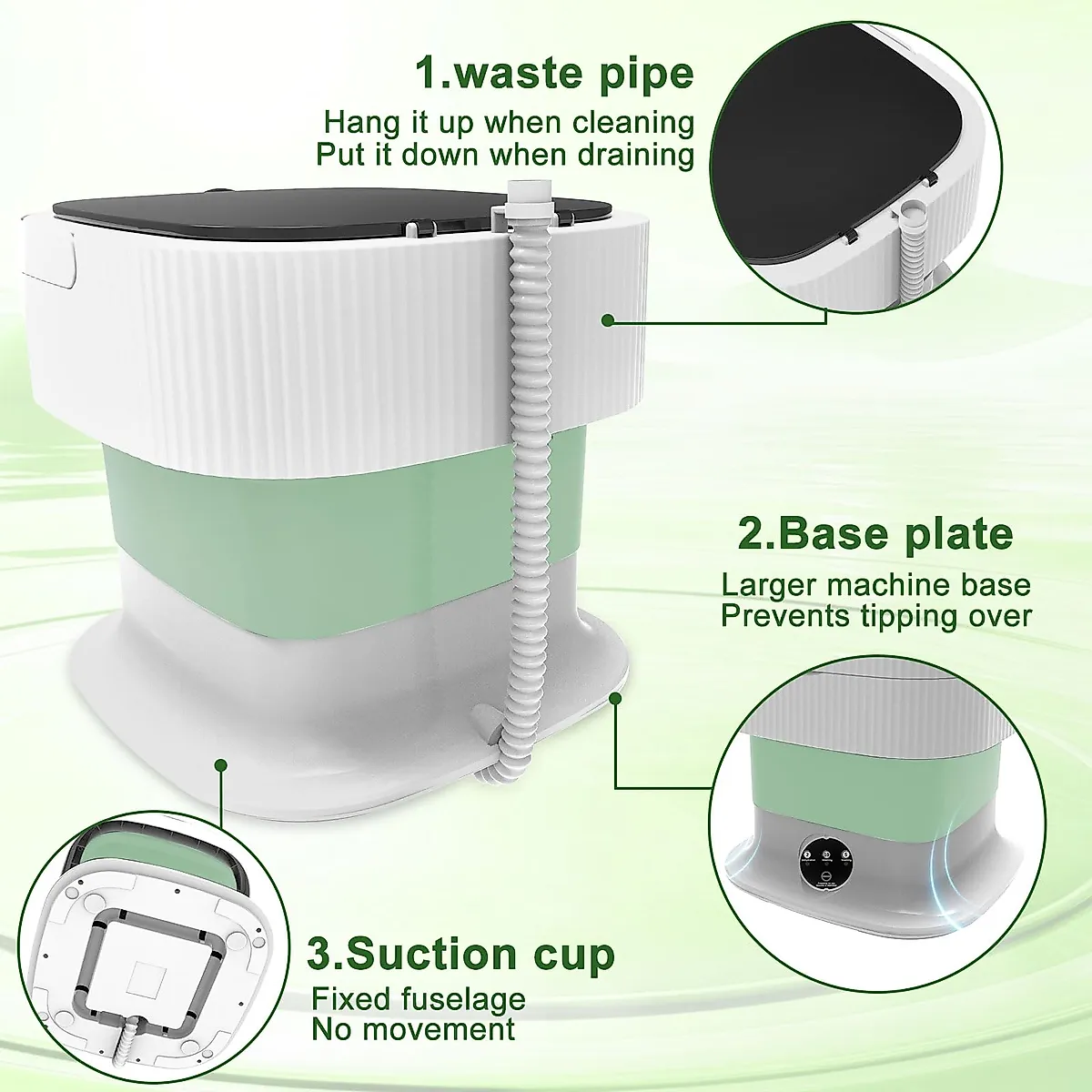 15L Mini Portable Washing Machine, Foldable Washer with Spin Dryer, Small Collapsible lavadora Portatil, Compact Luandry Washer for Underwear, Socks, Travel, Camping, Dorm, Apartments, Green