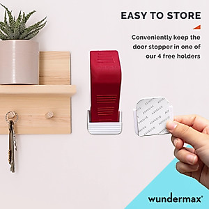 Wundermax Door Stoppers - Pack of 3 Rubber Door Wedge for Carpet, Hardwood, Concrete and Tile - Home Improvement Accessories - Red