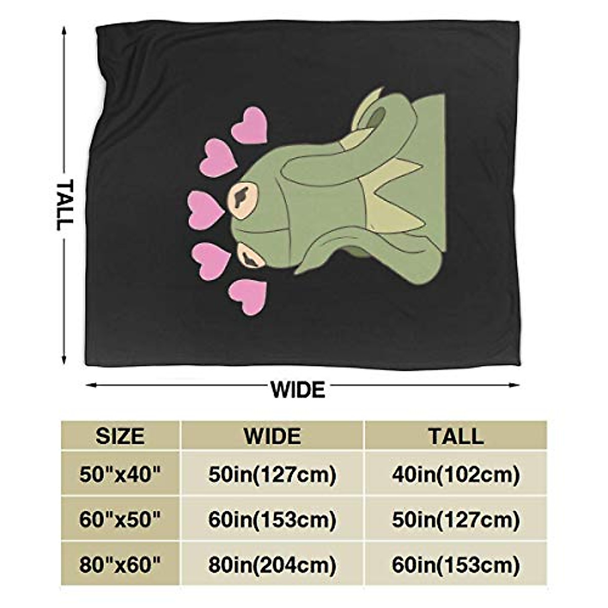 Ahuahua Kermit The Frog Sherpa Fleece Blanket Ultra Soft and Cozy Throws (50Inx40In60Inx50In 80Inx60In) for Couch Bed, Black