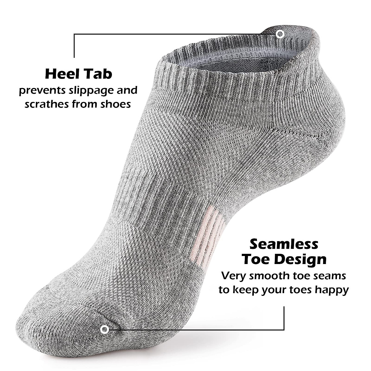 Gonii Ankle Socks Womens Running Athletic No Show Socks Cushioned 5-Pairs Grey