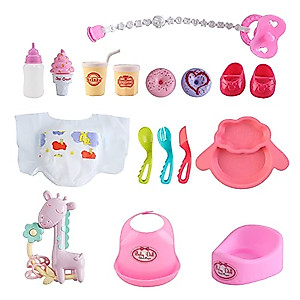 deAO 12” Baby Doll Play Set with Crib, Mobile, High Chair Feeding Accessories, Interactive Dolls for Girls Kids Pretend Play Baby Dolls 21 PCS