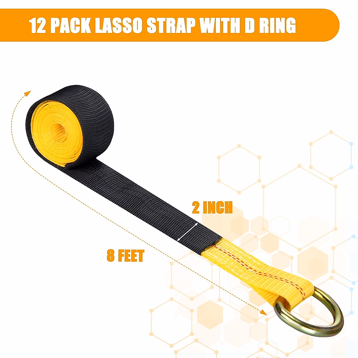 Windyun 12 Pack Tow Truck Straps Lasso Wheel Lift Straps Lasso Tow Strap with D Ring 11, 000 Lbs Break Strength Auto Tie Down Auto Hauler for Trailer Truck Tie