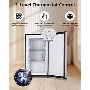 Geekman Upright Freezer, 3.2 Cu.ft Mini Freezer with Removable Shelves, 3-Level Adjustable Thermostat, Perfect for Home, Dorm, Office, Garage, Silver Color