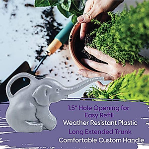 Bangerz Sunz Elephant Watering Can, 2 qts, Novelty Indoor Watering Can, Decorative and Functional Watering Can (63182) 0.5 Gallons, Gray