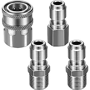 Hotop NPT 3/8 Inch Stainless Steel Male and Female Quick Connector Kit Pressure Washer Adapter Set and 2 Packs NPT 3/8 Inch Stainless Steel Quick Connector Plug Male Nipples