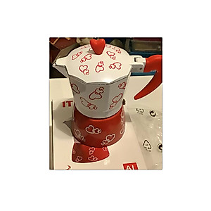 Italmax Heart Pattern Red and White Stove Top 6 Cup Espresso Coffee Maker