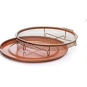 Nonstick Round Crisper Tray, Copper Oven, Turn Your Oven Into An Air Fryer - 2 Pc Set, Frying Basket And Baking Sheet, Dishwasher Safe, Heat-Resistant