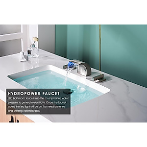 Brushed Nickel LED Bathroom Sink Faucet 3 Holes,AUU Waterfall Bathroom Vanity Sink Faucets Solid Brass,2 Handles 8 Inch Countertop Faucets with Pop Up Drain (Brushed Nickel)