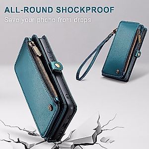 Defencase Galaxy A32 5G Case, RFID Blocking Samsung Galaxy A32 5G Case Wallet for Women Men with Card Holder, Zipper Magnetic Flip PU Leather Protective Samsung Galaxy A32 5G Phone Case, Blue Green