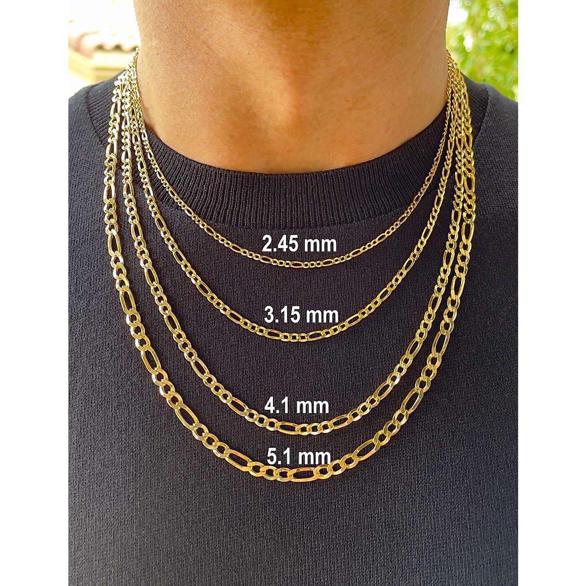 JEWELHEART 14K Real Gold Figaro Chain - 4.1mm Diamond Cut Cuban Link Figaro Necklace For Men - Dainty Yellow Gold Pendant Necklace For Women with Lobster Clasp 20"