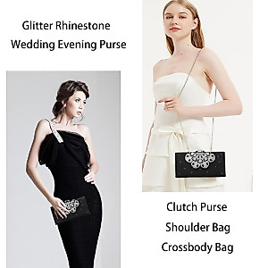 Evening Clutch Purses for Women Sparkly Rhinestone Crystal Evening Handbag Shoulder Bag Formal Party Wedding Purse (Black -Glitter)