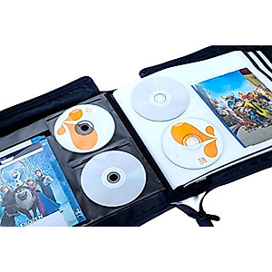 DVD CD Storage Case with Extra Wide Title Cover Pages for Blu Ray Movie Music Audio Media Disk (Portable Carrying Binder Holder Wallet Album Home Organizer)- Blue, 192 Disk Units, 96 Booklet Pockets
