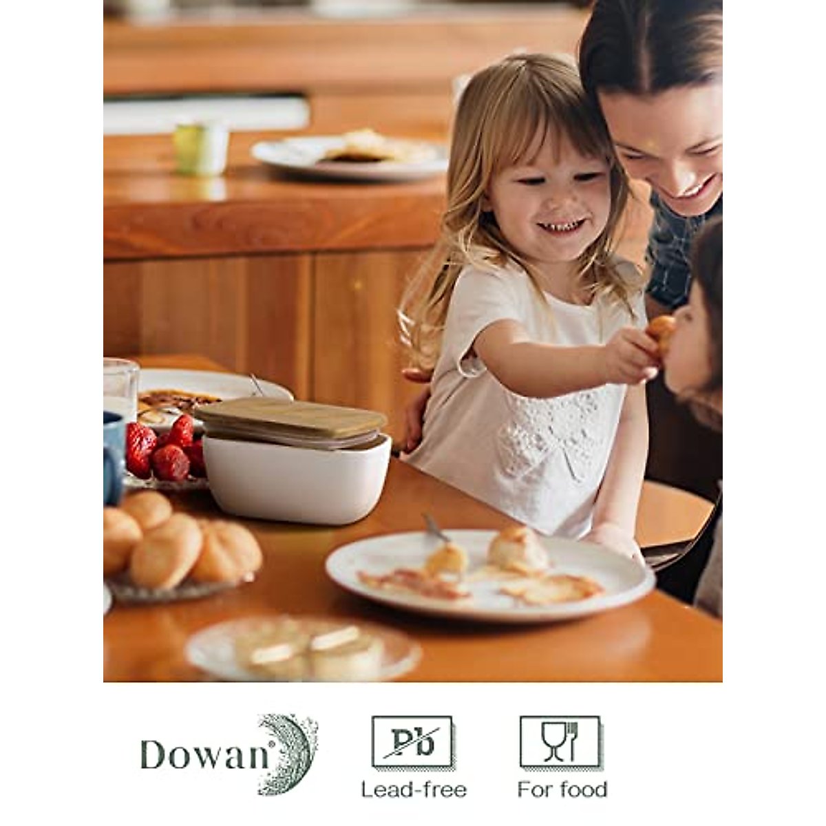 DOWAN 6.5" Large Butter Dish - Ceramic Butter Dish with Lid for Countertop - White Butter Keeper Holds Up to 3 Sticks - Butter Holder and Container with High-Quality Silicone Sealing