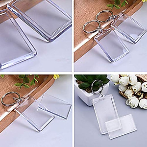 XUMIN 10PCS Transparent Acrylic Rectangle Blank Keychain Photo Frame Key Chains Key Ring Keyring Holder with Metal Rings for Key Accessory
