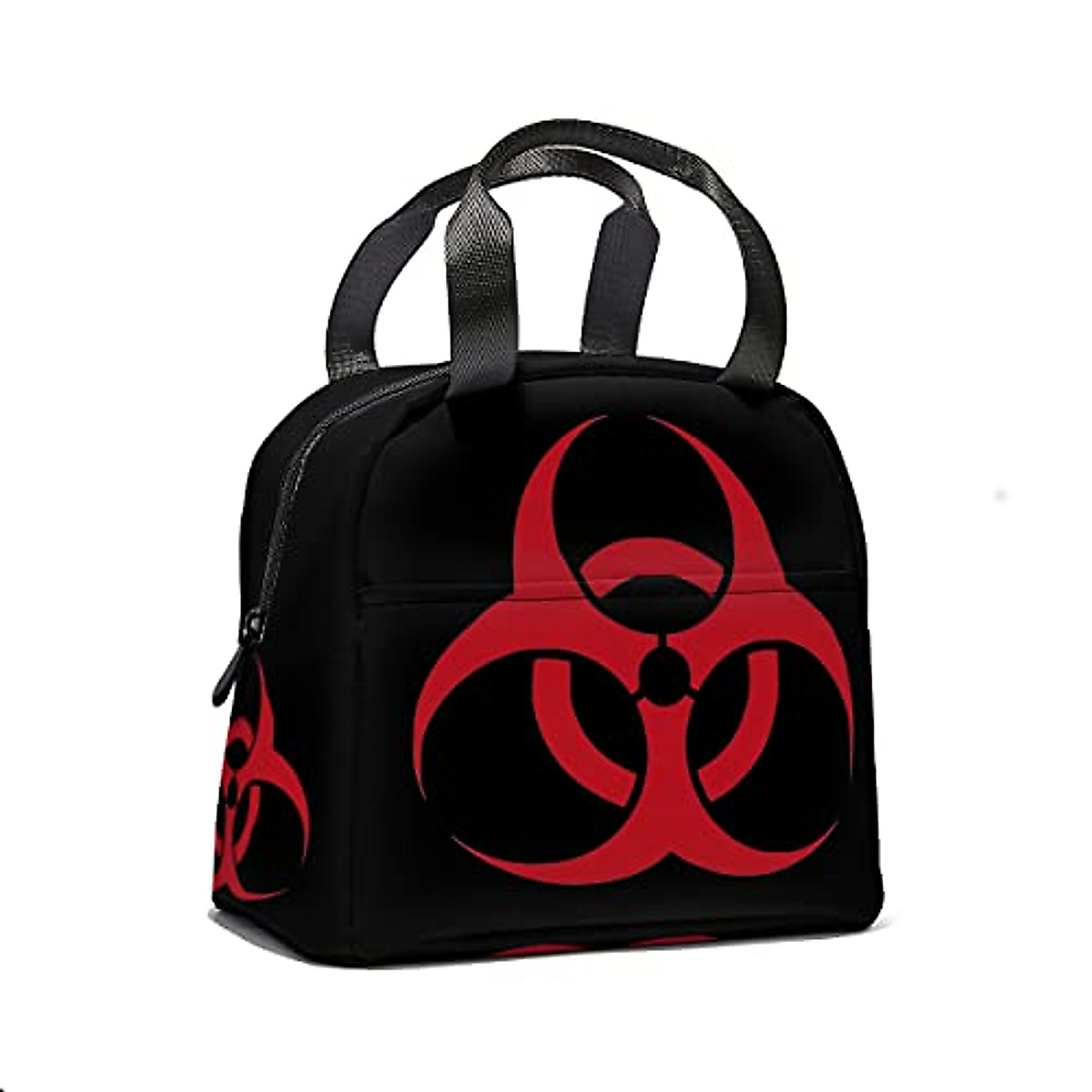 Vderxcok Red Symbol Biohazard Radioactive Insulated Lunch Box Portable Thermal Cooler Tote Bag with Front Pocket Reusable Leakproof Lunch Bags for Women Men Girls Adults Work Hiking Picnic Travel