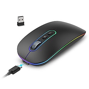 cimetech M01 Wireless Bluetooth Dual Mode Mouse, [1 Mouse for 2 Devices] [Ultra-Low Decibel Click], Rechargeable Ultra Slim LED Sleek Mouse, Plug and Play for iPad Mac Laptop Tablet PC Window - Black