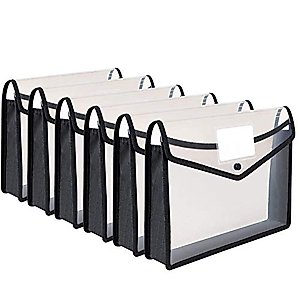 ABC life Plastic File Folder Poly Pockets Envelope Expanding File Wallet A4/Letter Size, 6 Pack Large Document Folder with Button Closure,Waterproof Transparent Accordion File Pouch for School/Office