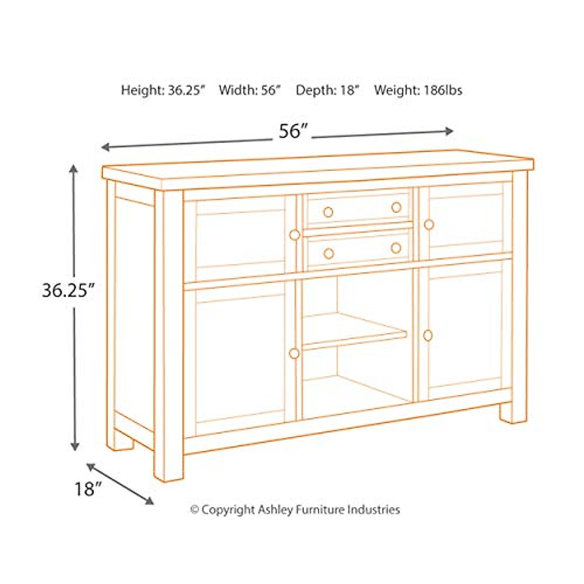 Signature Design by Ashley Moriville Rustic -Dining Room Buffet with 4 Cabinets & Display Shelf, Brown