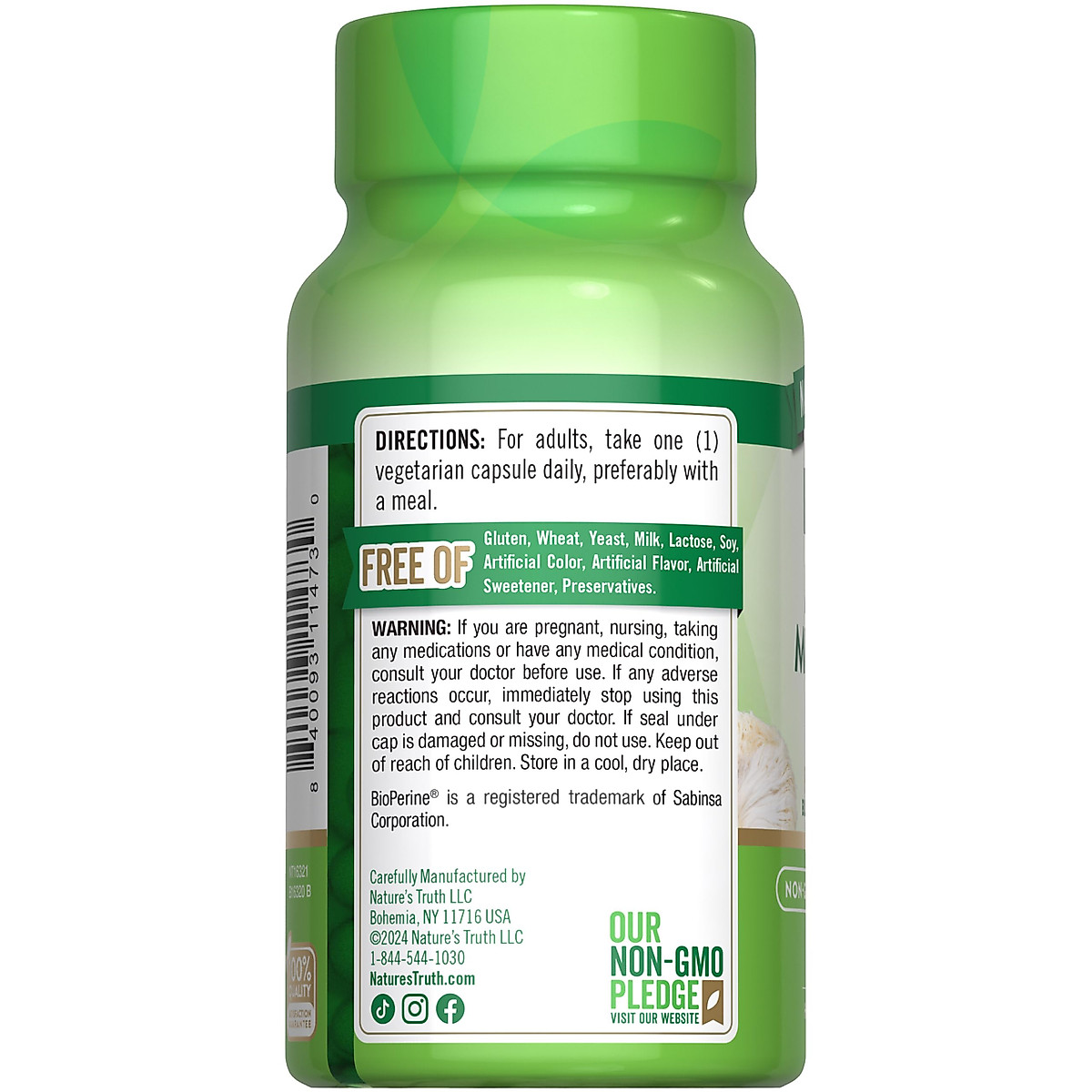 Lions Mane Mushroom Supplement | 2100mg | 50 Capsules | Plus BioPerine | Vegetarian, Non GMO & Gluten Free | by Nature's Truth