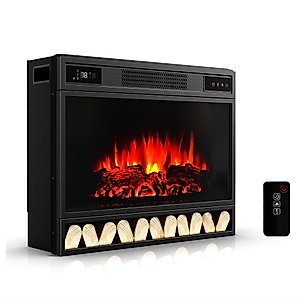 VANSTON Recessed Electric Fireplace 26'', Electric Fireplace Insert with Timer and Child Lock, Electric Fireplace with Remote and Storage of Wooden Decorations, Black,25 63/64 Inches