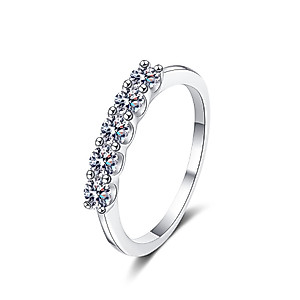 Jiostonor 5 Stone Moissanite Wedding Band, Wedding Rings for Women Half Eternity Ring 925 Sterling Silver with 18K White Gold Plated 0.5 Carats D Color Stackable Rings For Women Ring Size 7