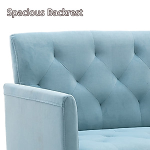 Olela Accent Chair with Arms for Living Room, Modern Tufted Single Sofa Armchair with Gold Metal Legs Upholstered Reading Chair for Bedroom Office Decorative (Velvet-Smooth Backrest, Blue)