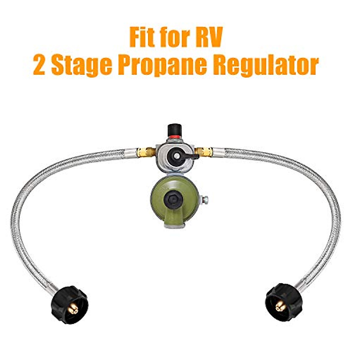 WADEO 15 inch Stainless Braided RV Propane Hose, Propane Hose with 1/4 Inch Inverted Male Flare, 2 Pack, Include Thread Seal Tape