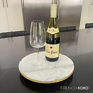 French KOKO 12-Inch Marble Stone Lazy Susan for Countertop with Gold Accent, White Marble Lazy Susan Turntable, Marble Spin Dining Set Tray Spin Slab Pastry Board 12"