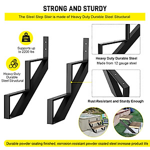 Doniks Steel Stair Step Riser -2 Step for Deck Height 19.5 Inches Metal Stair Stringer Step Stringer Support Connector Frame Hanger Bracket