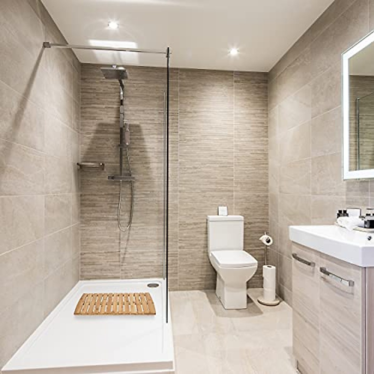 Mind Reader Bali Collection, Luxury Bamboo Shower Bath Mat, 25.2"L x 15.75"W x 0.67"H, Brown